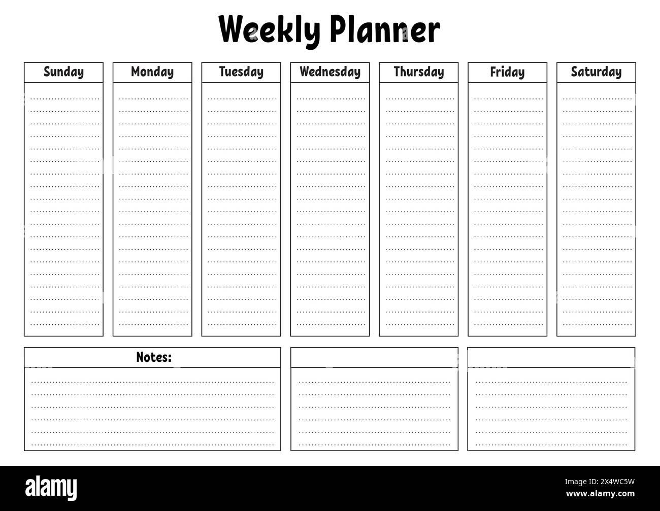 Weekly planner. Blank minimalistic printable template. Vector ...