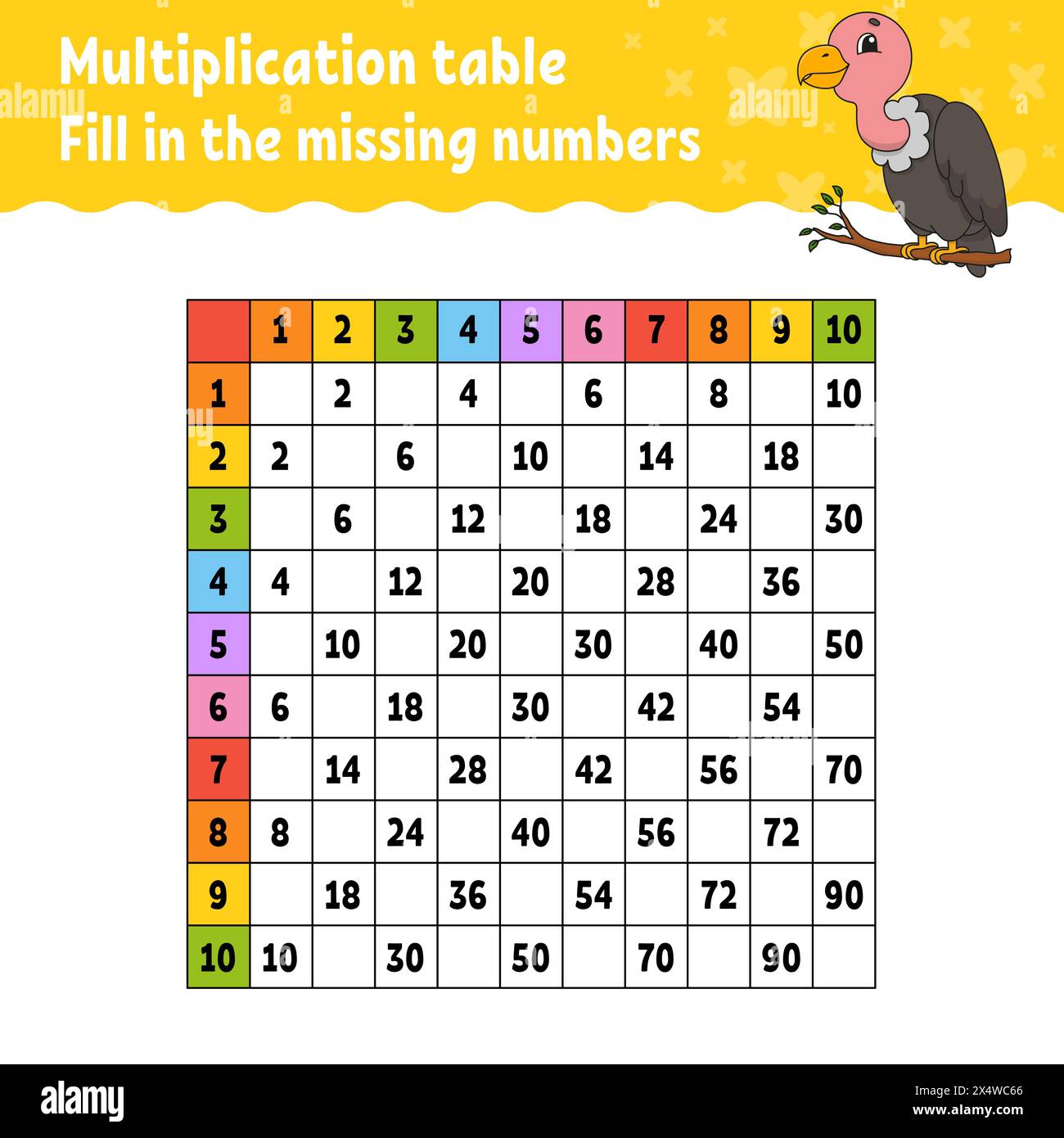 Paste the missing numbers. Learning multiplication table. Handwriting ...