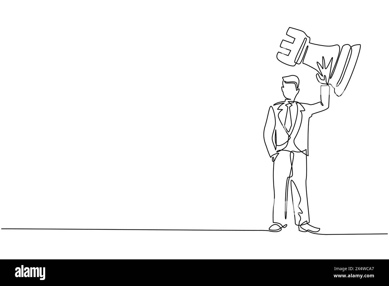 Single one line drawing businessman holding and lifting rook chess ...