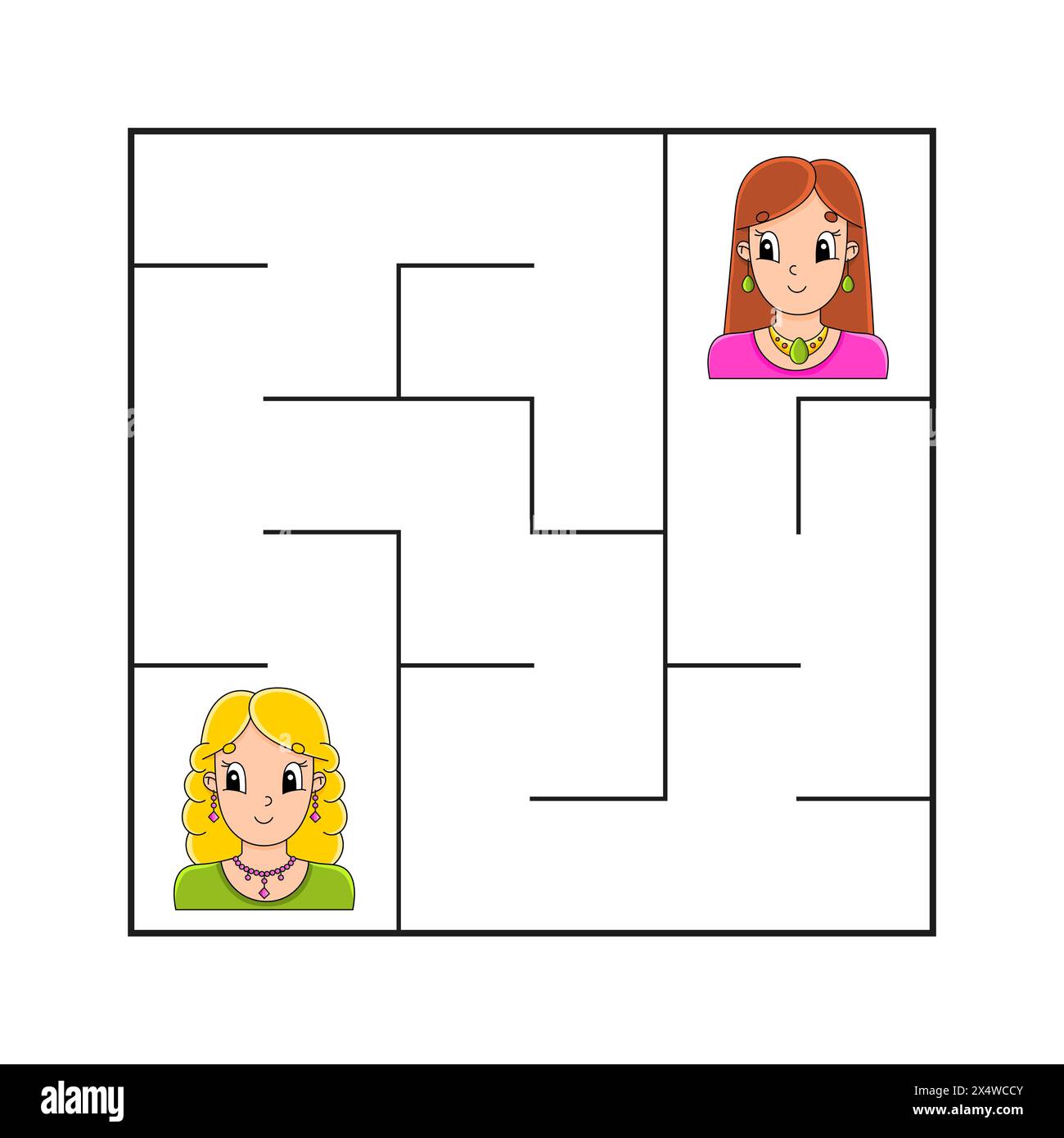Simple square maze for toddlers. With cute cartoon characters. Isolated ...