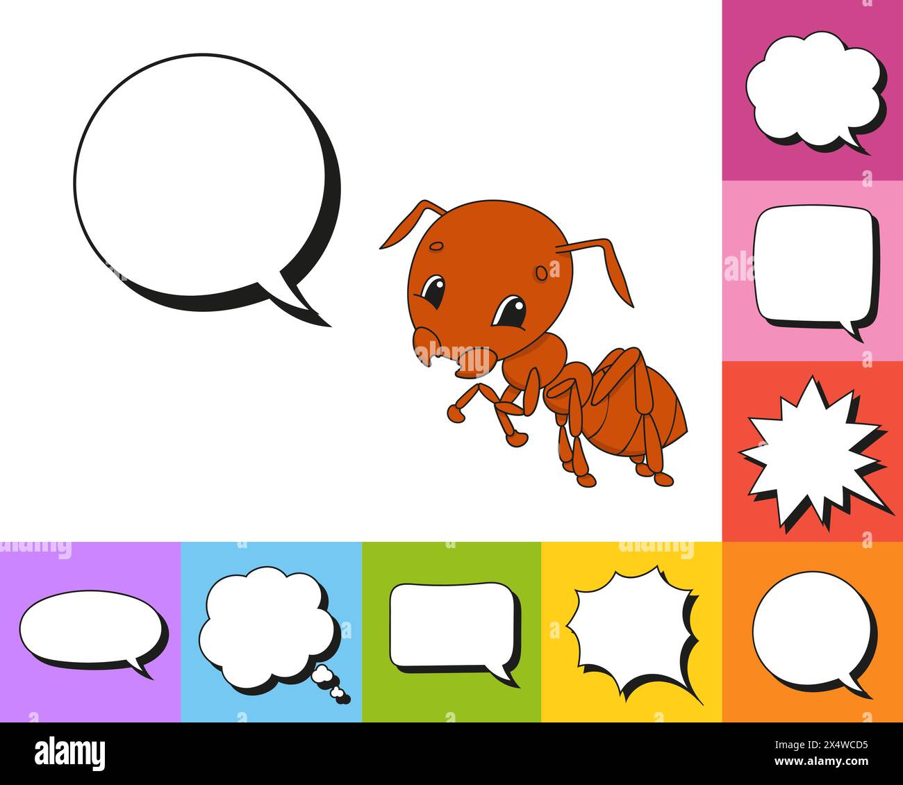 Speech bubble of different shape. With a cute cartoon character. Hand ...