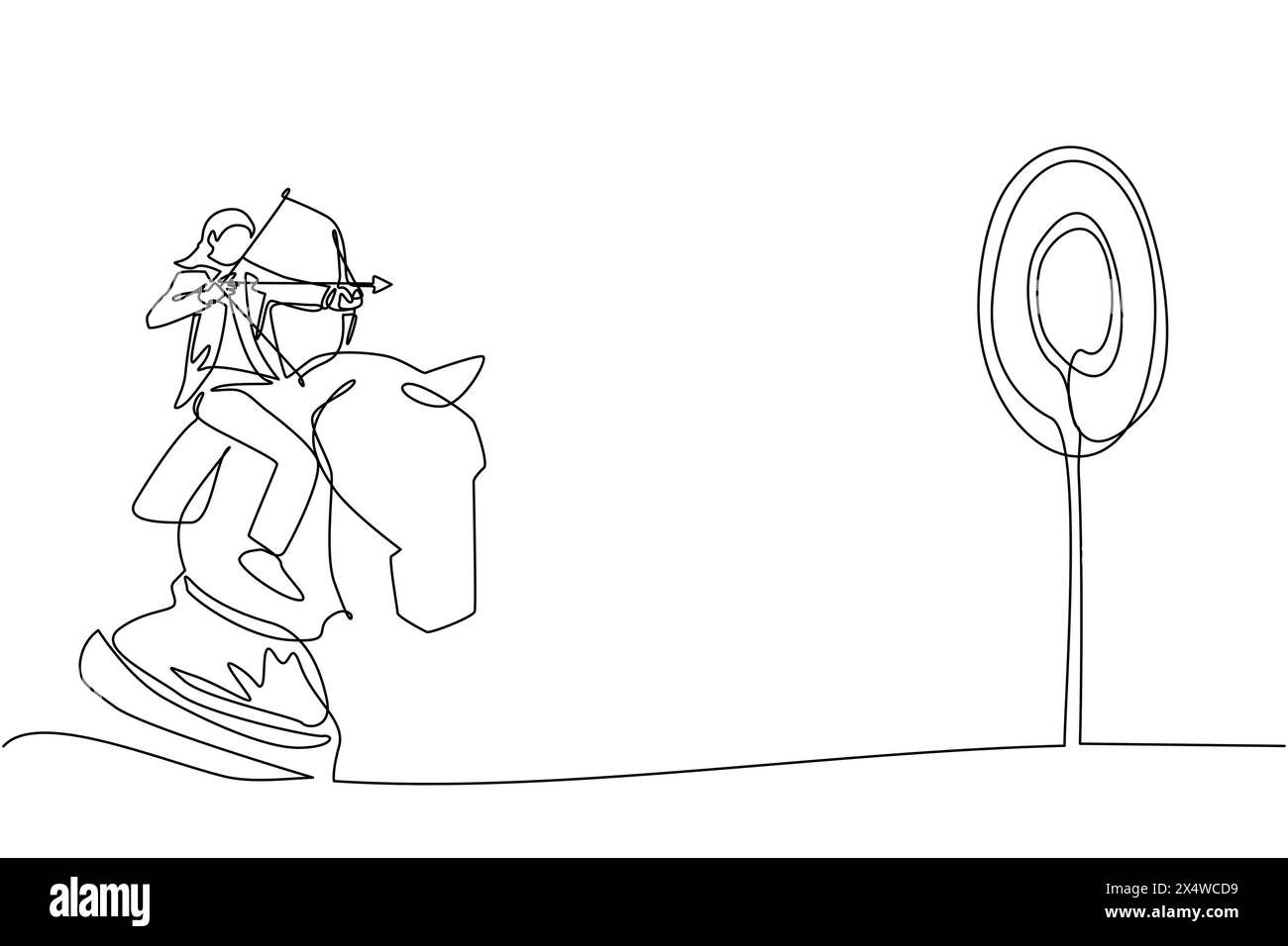 Continuous one line drawing young businesswoman holding archery aiming ...