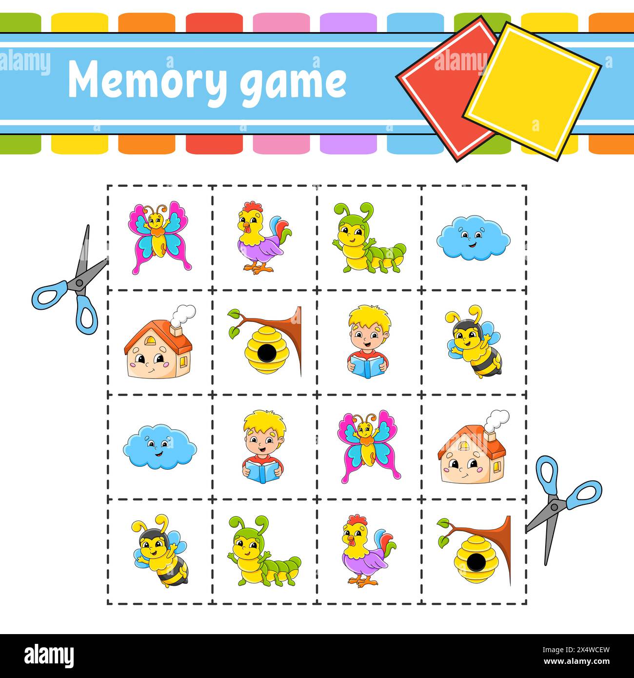 Memory game for kids. Education developing worksheet. Activity page ...