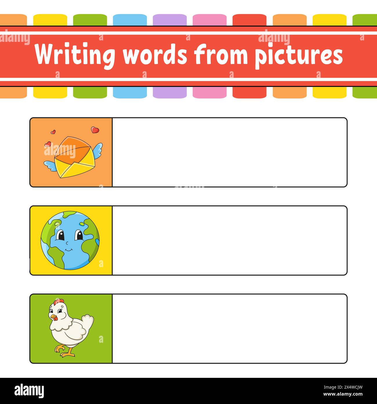 Writing words from pictures. Education developing worksheet. Activity ...