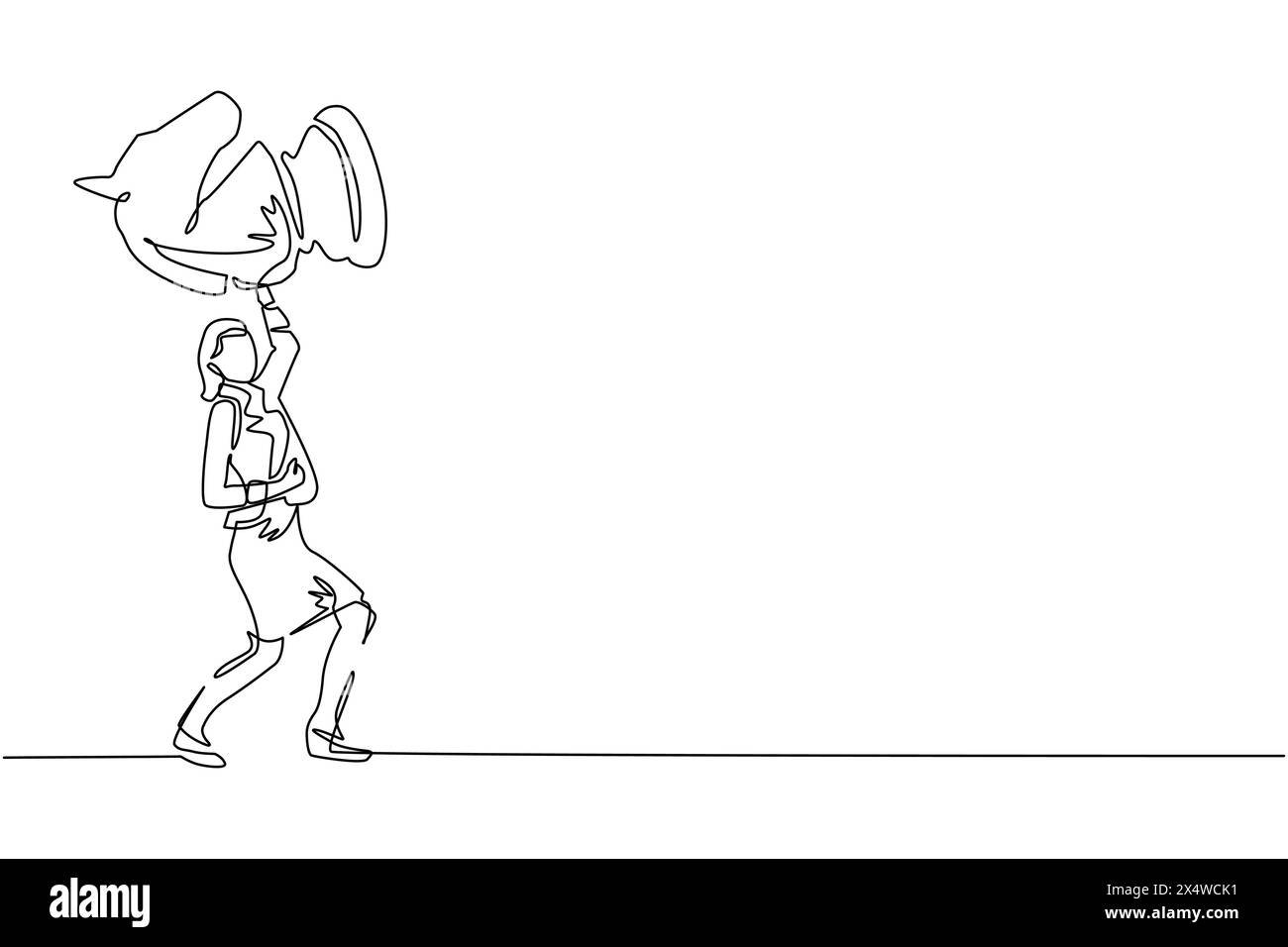 Continuous one line drawing cute businesswoman holding, lifting knight ...