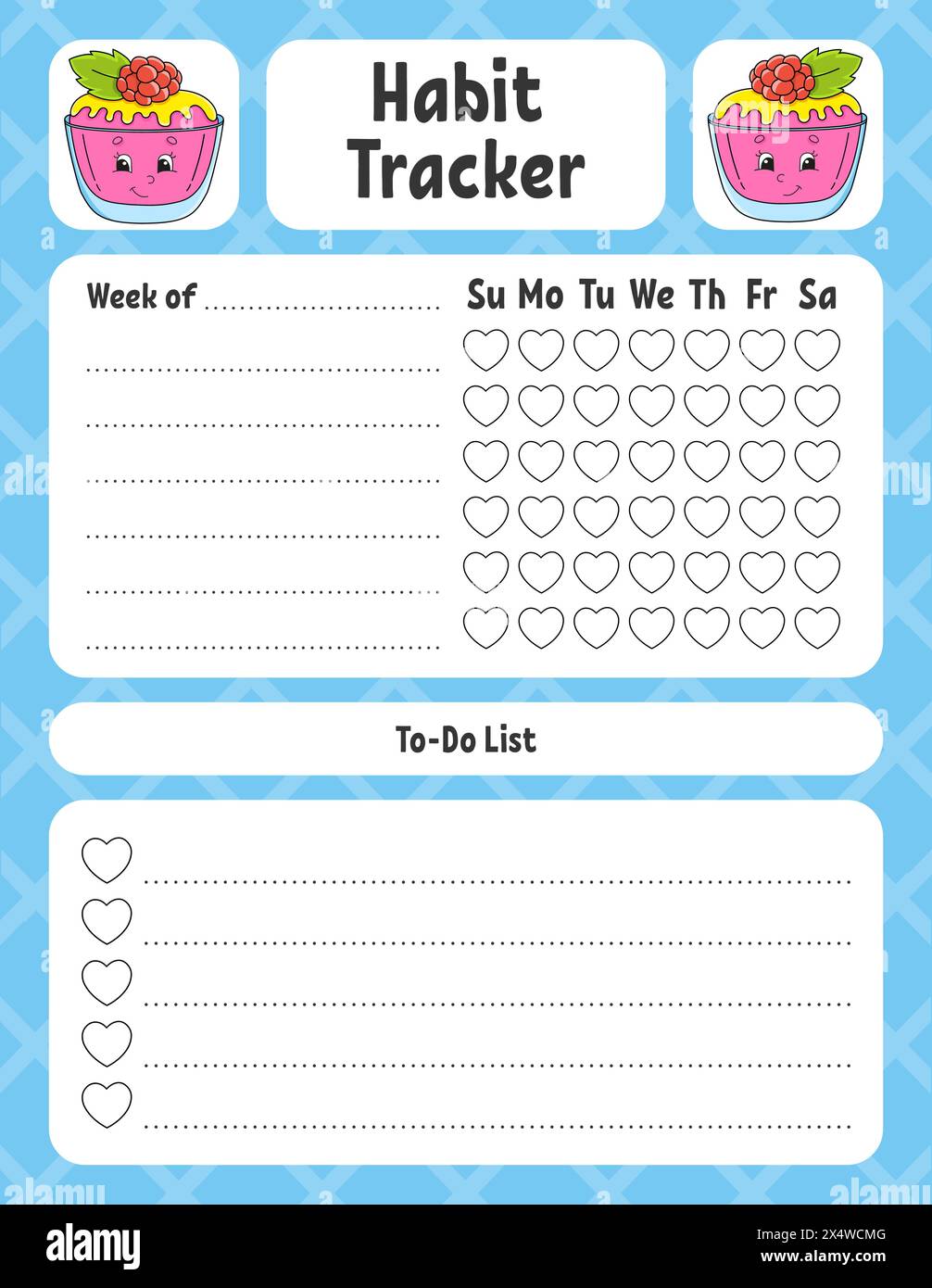 Habit tracker for kids. Sheet template for printing. With cute ...