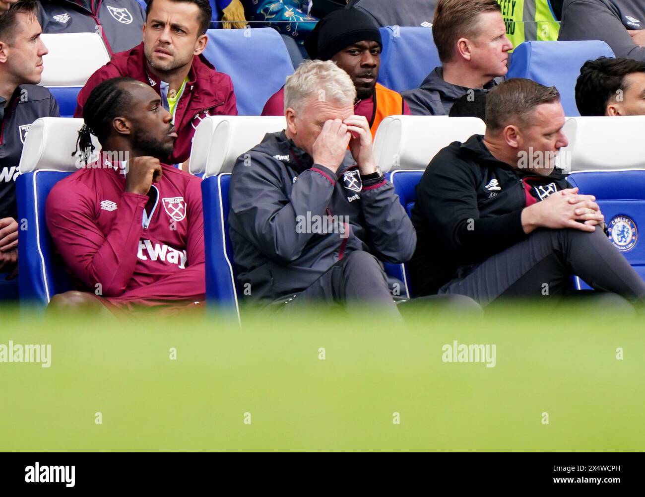 West Ham United manager David Moyes (centre), first team coach Kevin ...