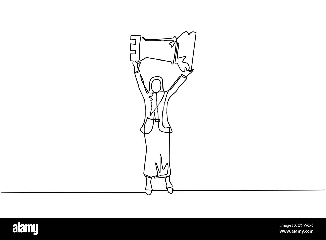 Continuous one line drawing Arab businesswoman holding, lifting rook ...
