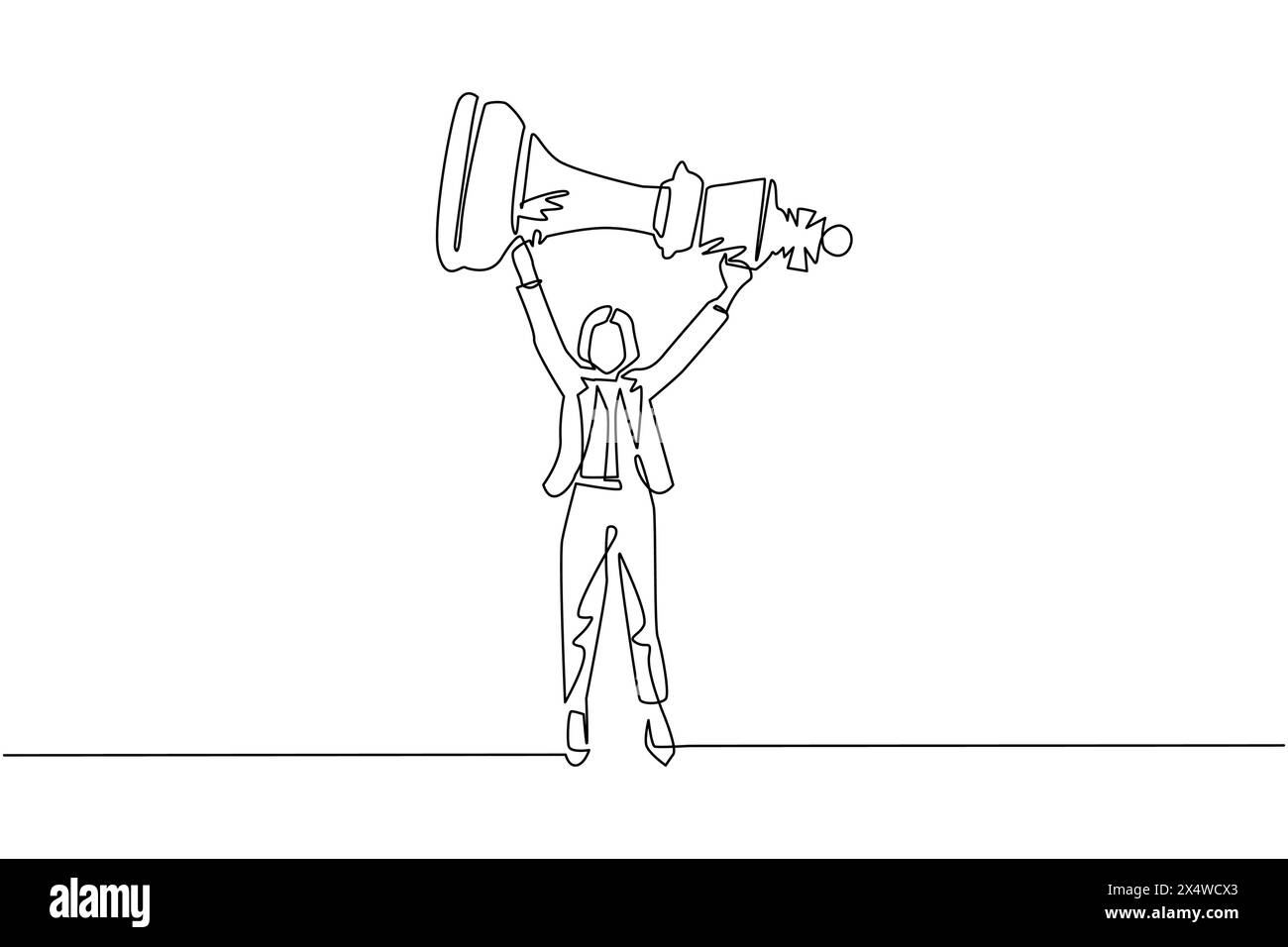 Continuous one line drawing cute businesswoman holding, lifting king ...