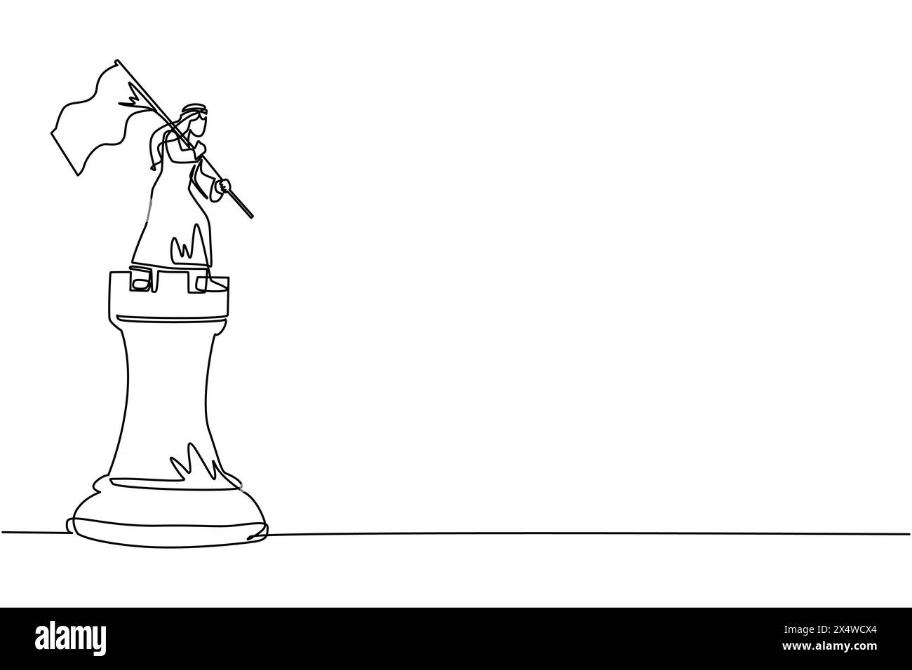 Single continuous line drawing Arabian businessman standing on top of ...