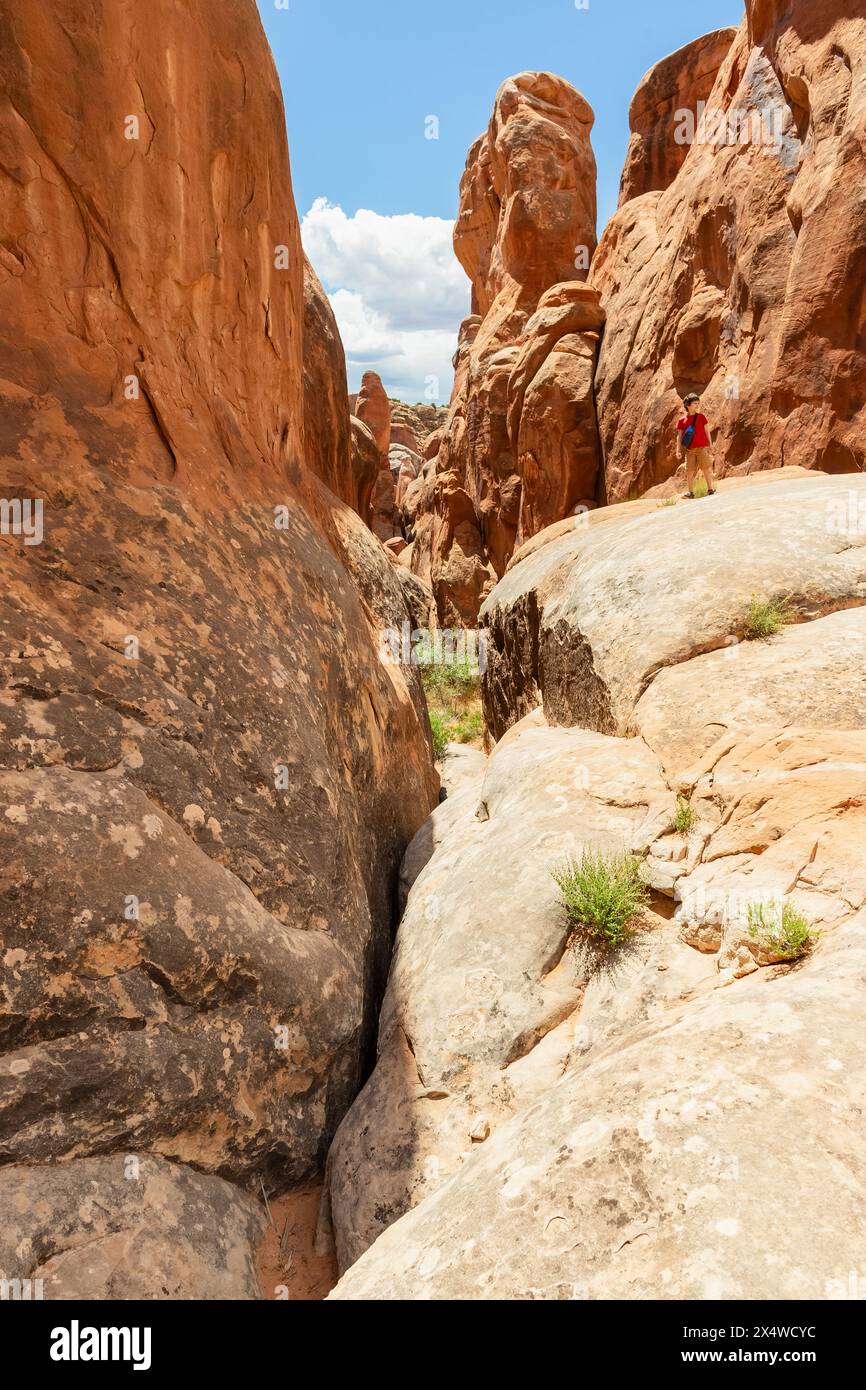 Narrow Sandstone Desert Rock Canyon with Steep Walls in Fiery Furnace ...