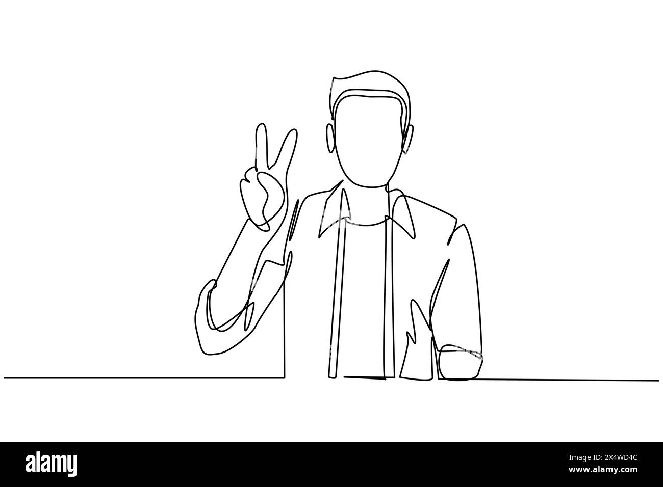 Continuous one line drawing smiling man is showing victory sign. Young ...