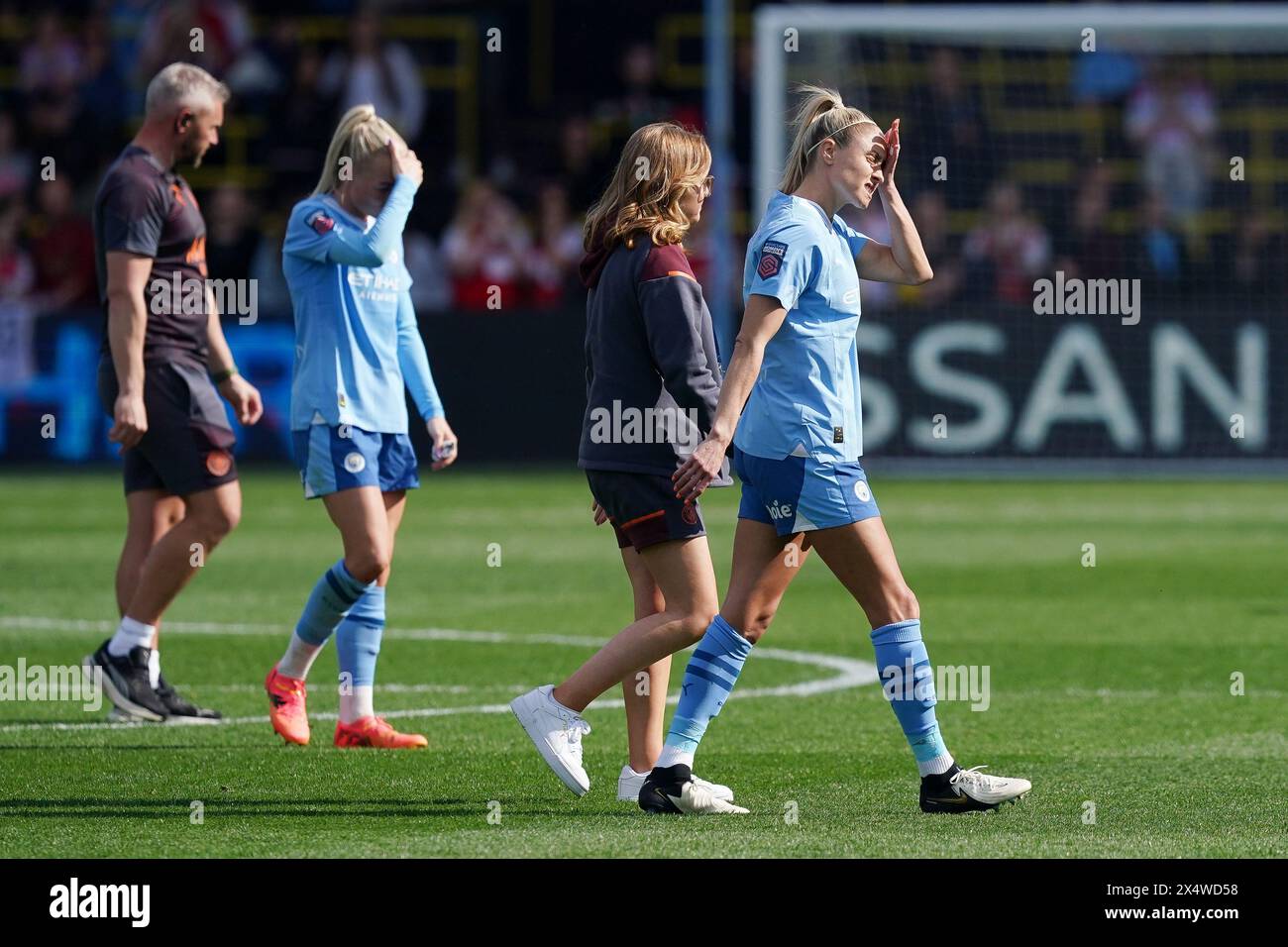 Manchester Citys Alex Greenwood Right Reacts Following The Barclays
