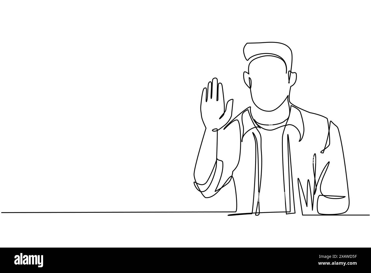 Single continuous line drawing young businessman showing palm as stop ...