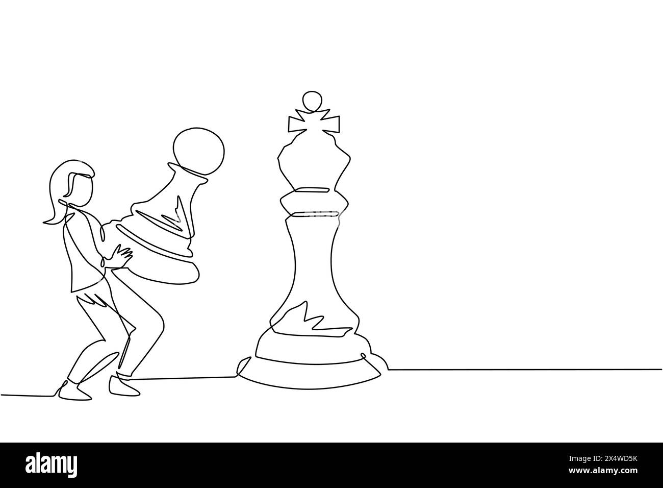 Single continuous line drawing businesswoman holding pawn chess piece ...