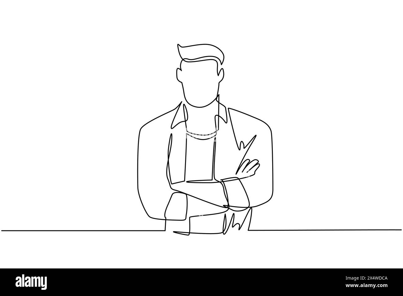 Single continuous line drawing smiling confident young man in shirt ...