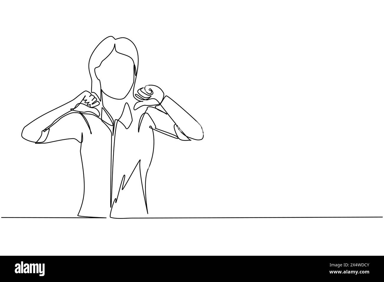 Continuous one line drawing unhappy young woman showing thumbs down ...