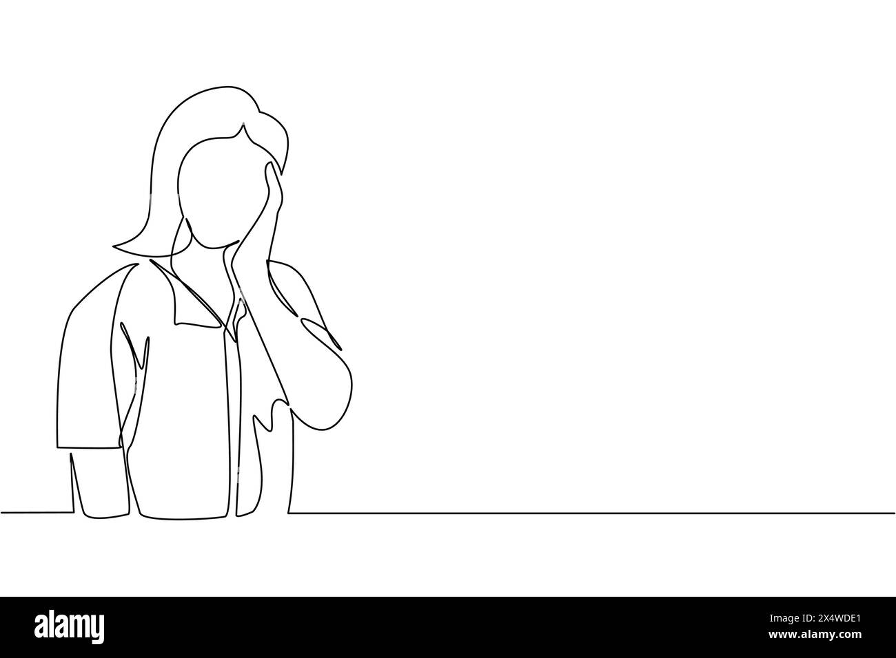 Continuous one line drawing young woman holding hand on cheek with ...