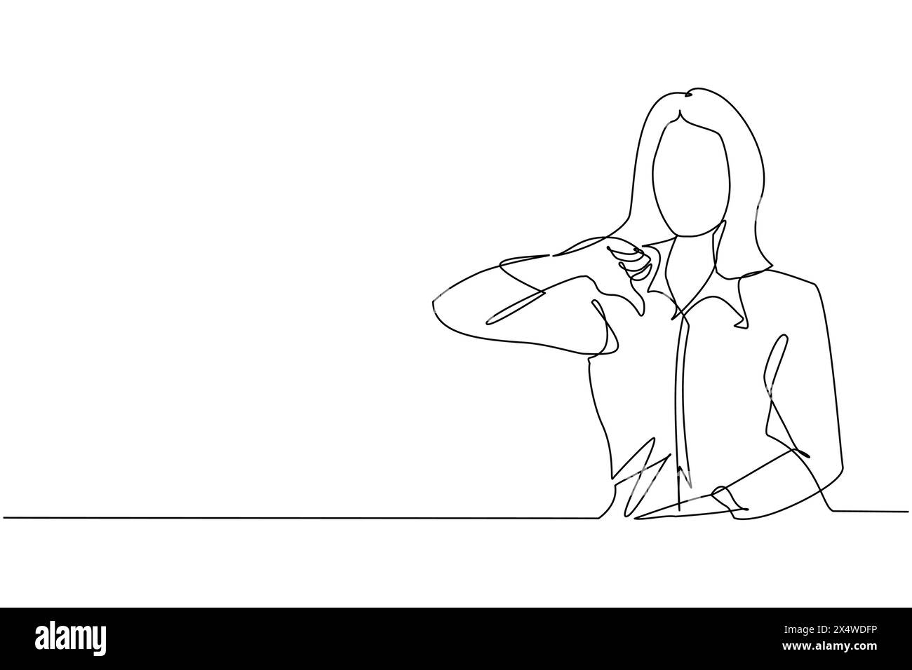 Single one line drawing unhappy young woman showing thumbs down sign ...