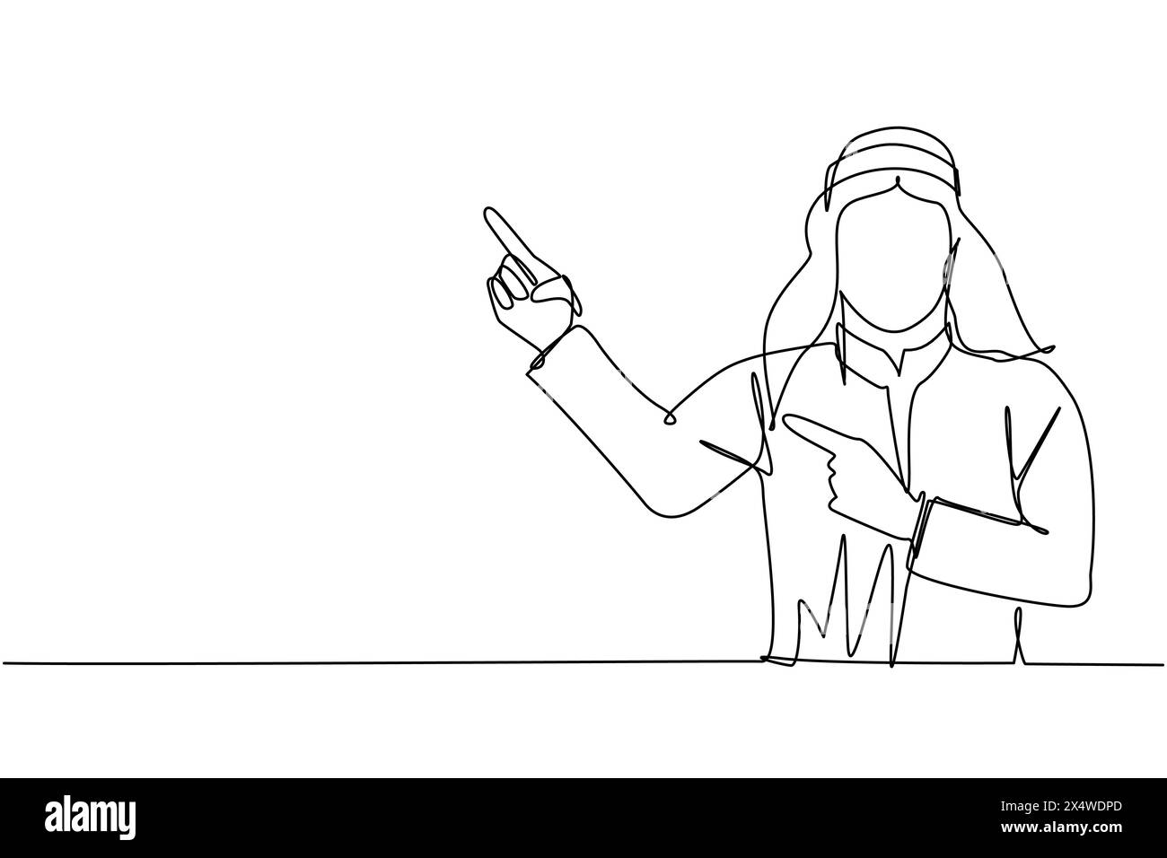 Single continuous line drawing Arab man pointing away hands together ...