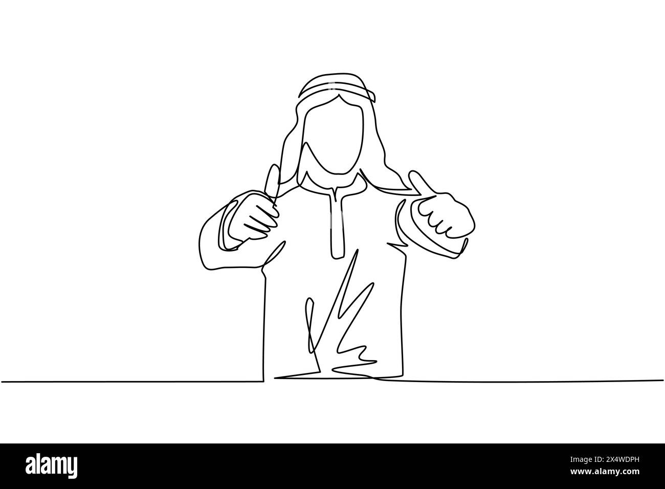 Single continuous line drawing confident Arab businessman thumbs up ...