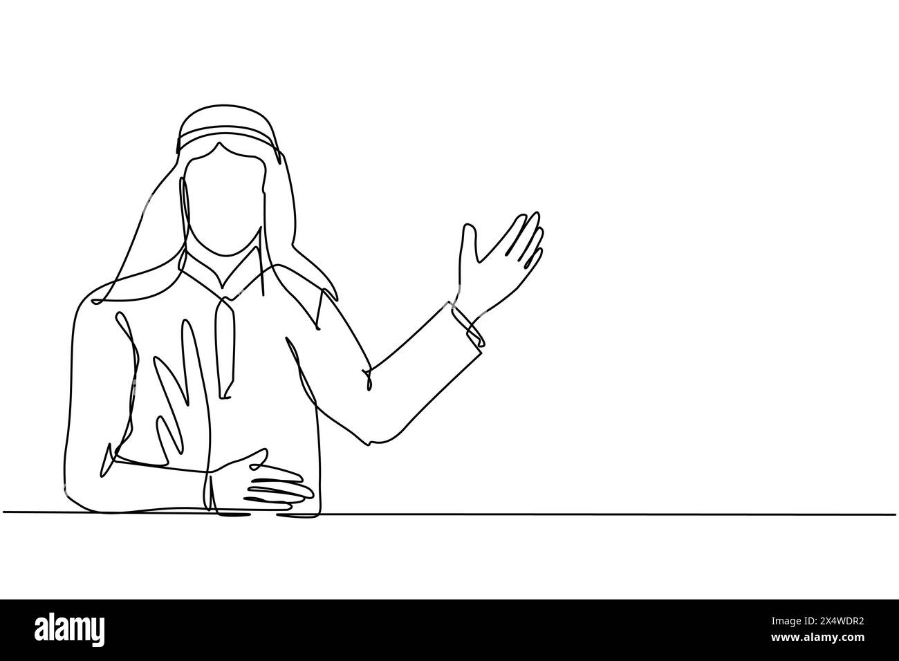 Single continuous line drawing Arabian male in traditional clothes ...
