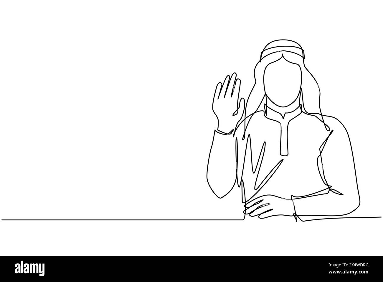 Single one line drawing young Arabian businessman showing palm as stop ...
