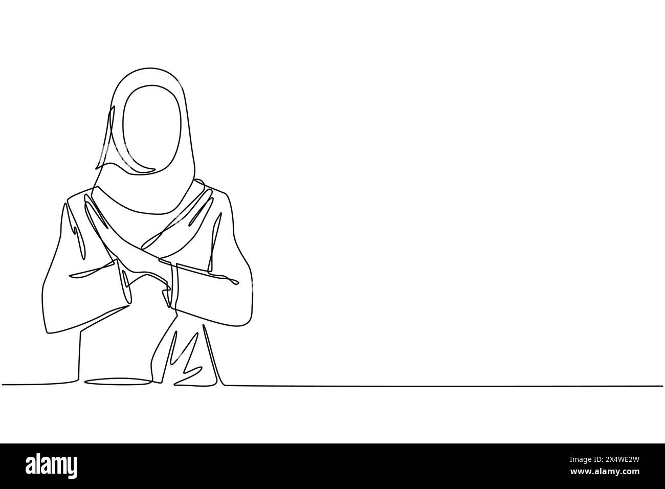Single continuous line drawing young Arabian woman crossing arms and ...
