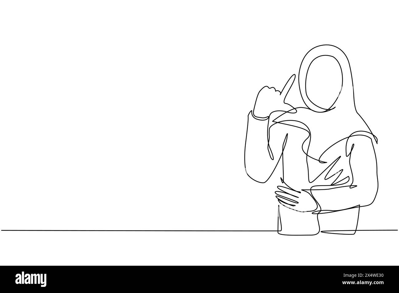 Continuous one line drawing unhappy Arabian woman showing loser sign on ...