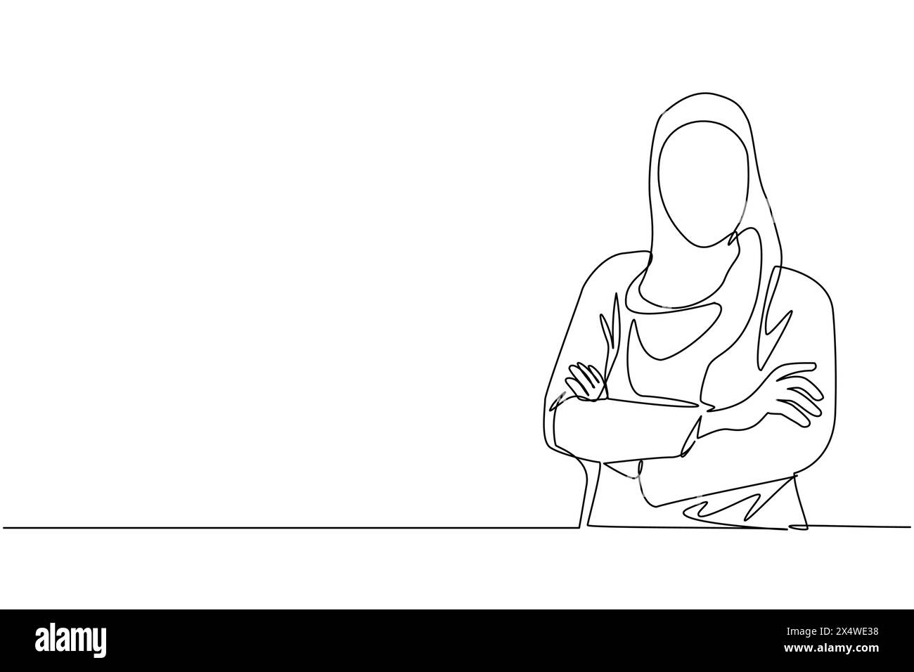Single continuous line drawing young Arabian businesswoman standing ...