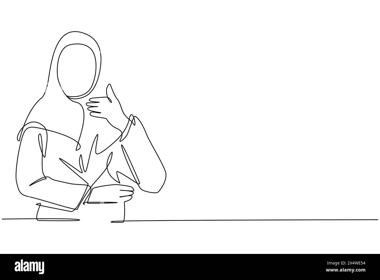 Single one line drawing confident Arab business woman thumbs up ...