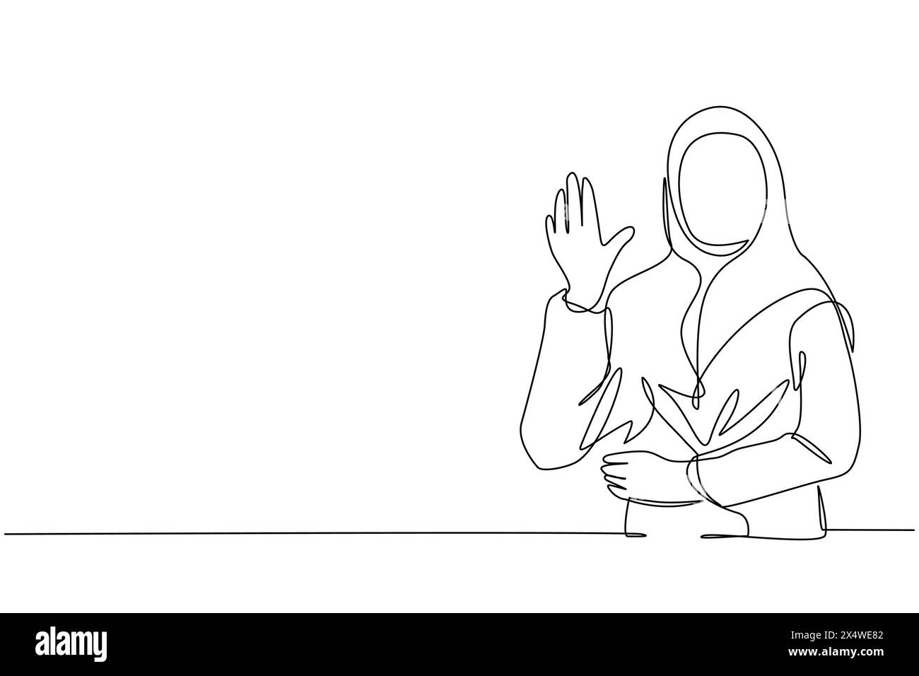Single one line drawing young Arabian businesswoman showing palm as ...