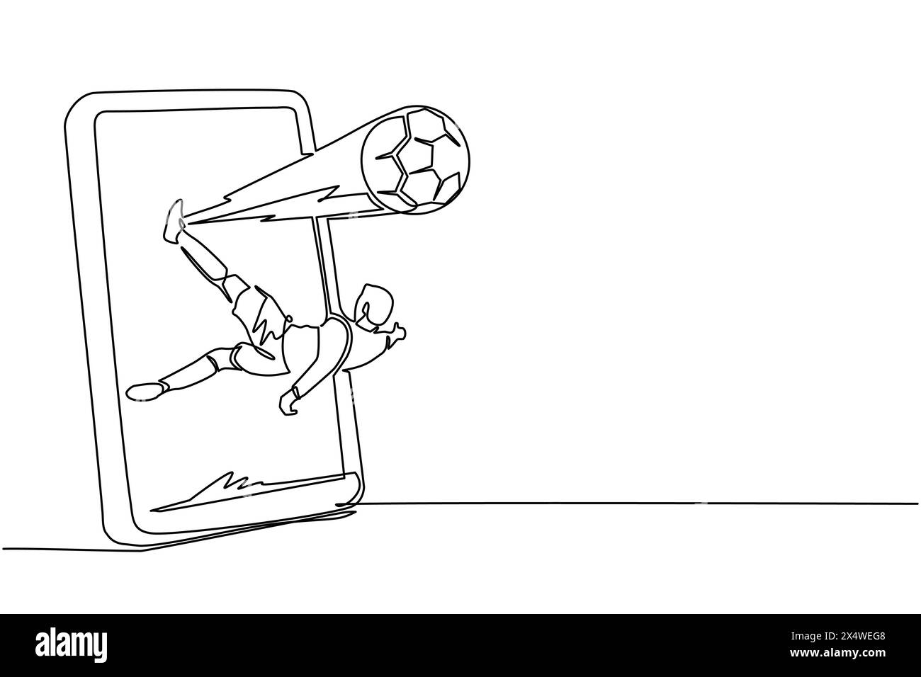 Continuous one line drawing football player kicks some overhead ball ...
