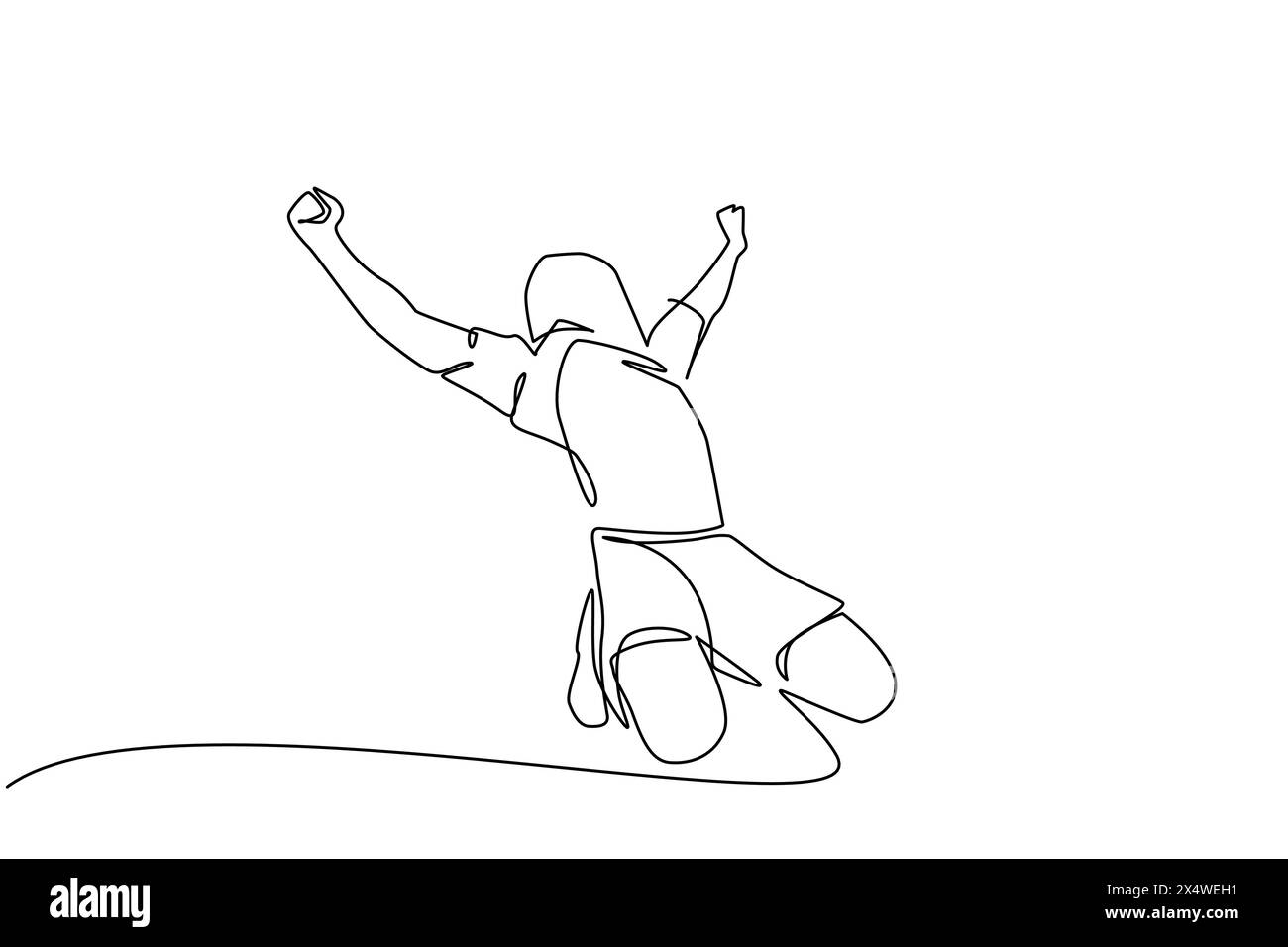 Continuous one line drawing young man football player is celebrating ...