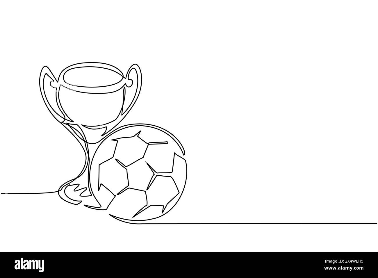 Continuous one line drawing trophy and football ball. Champion cup icon ...