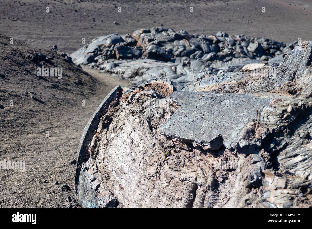 Variety of forms of basalt solidified lava (clinker, block-lava ...