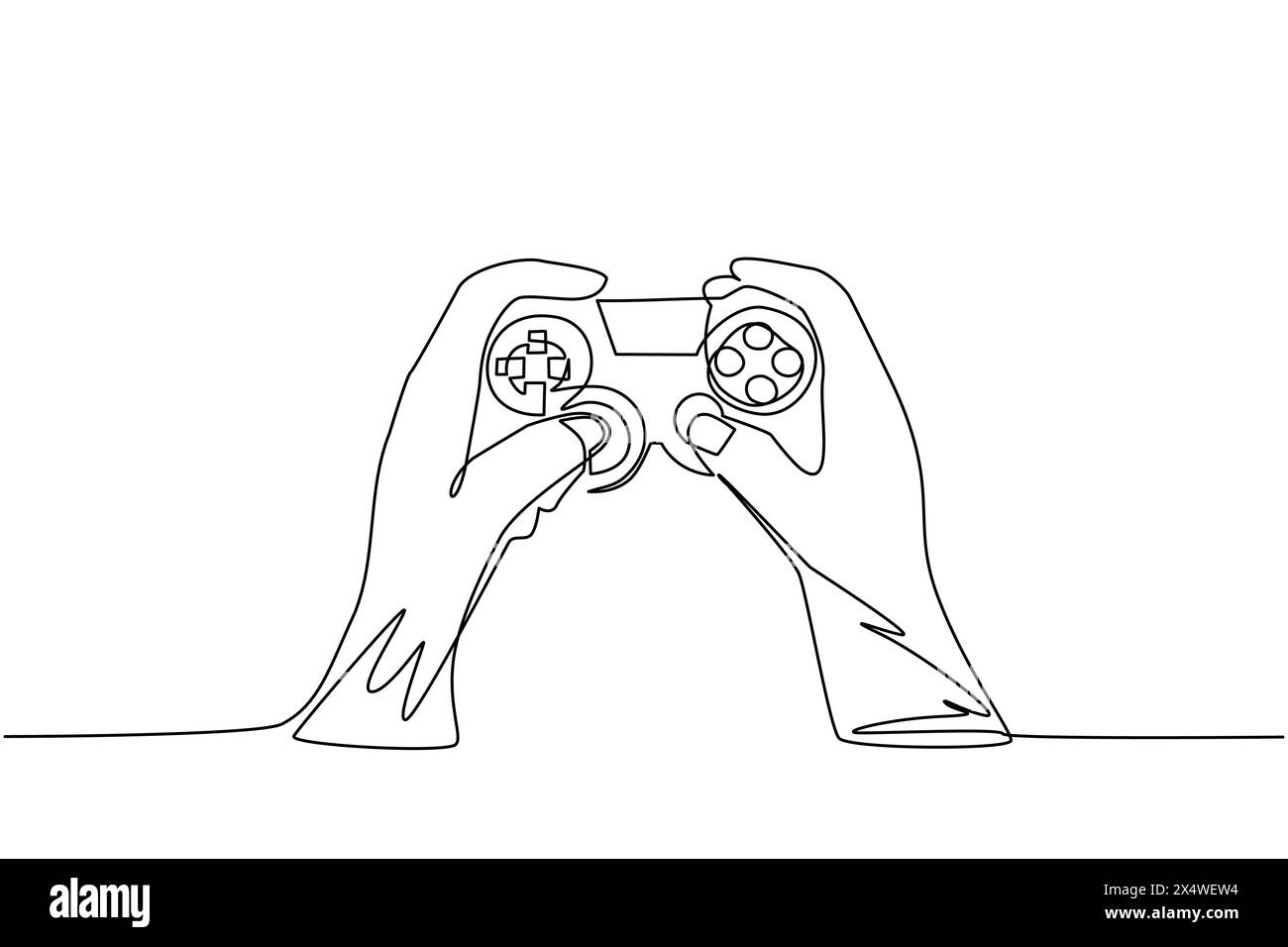 Single continuous line drawing young man hands holding video game ...