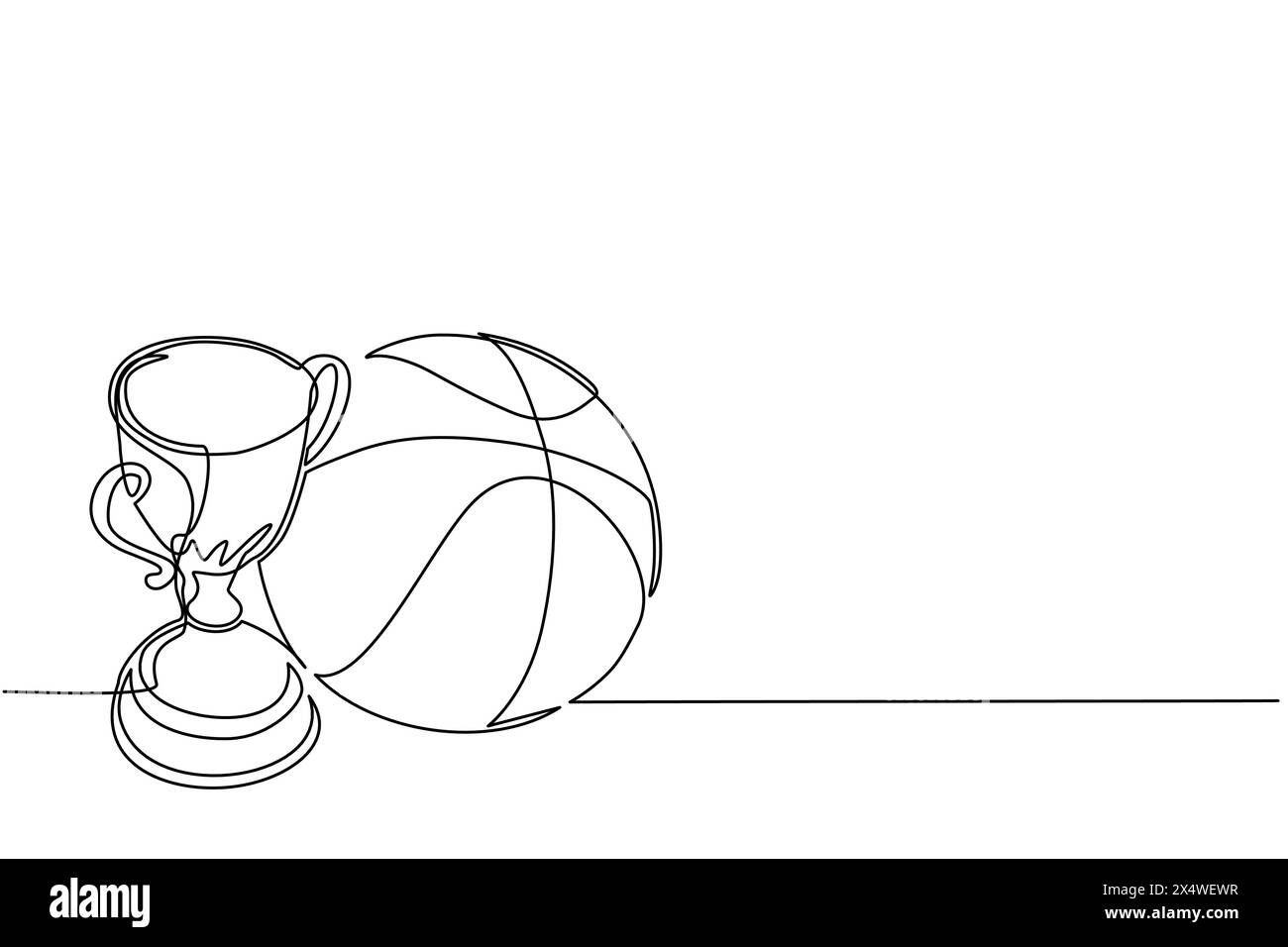 Single one line drawing trophy and basketball ball. Champion cup icon ...