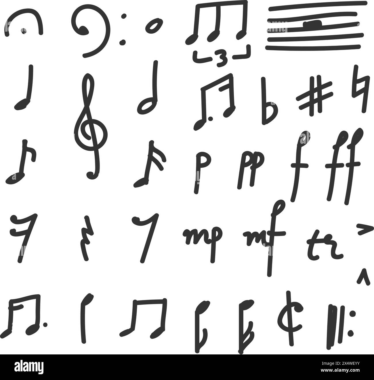 Set of Hand drawn Music Notes and Symbols icons. Doodles and sketches ...
