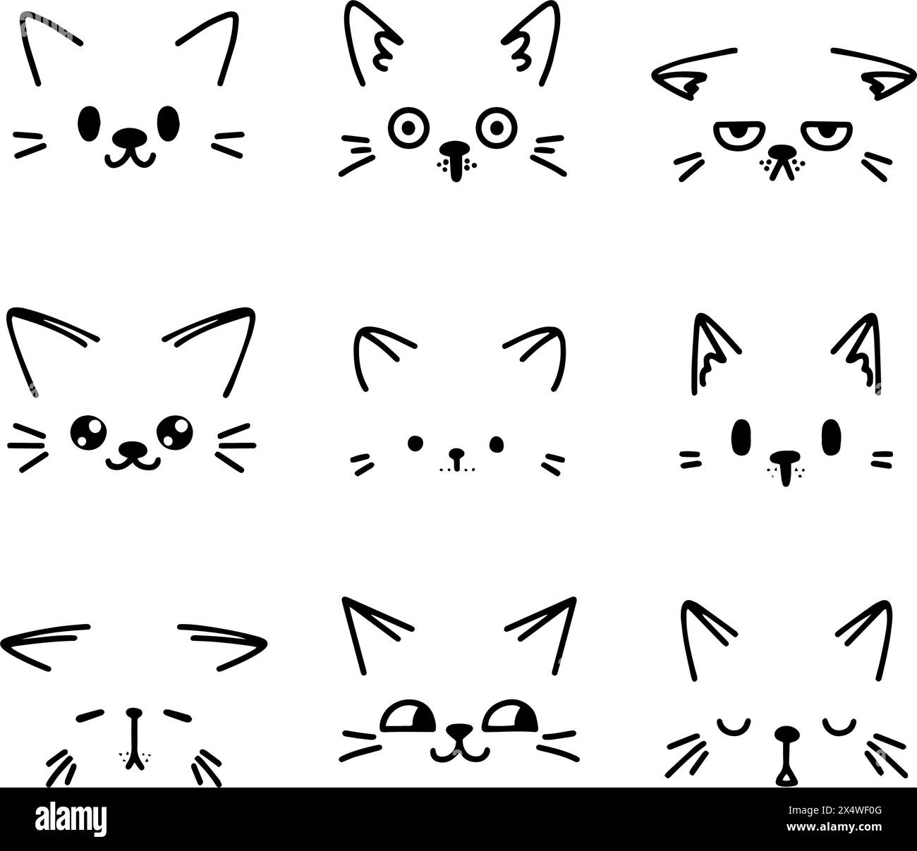 Cat faces. Cartoon hand-drawn doodle vector Stock Vector Image & Art ...
