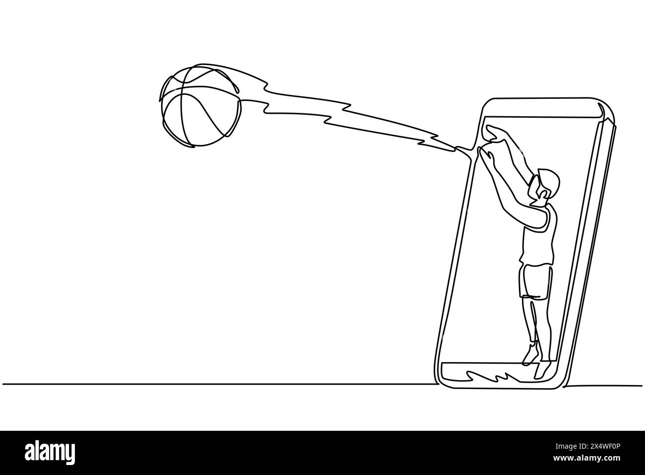 Continuous one line drawing basketball player shooting ball out of ...