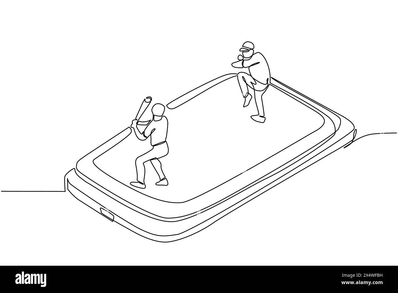 Continuous one line drawing baseball field with two players on ...