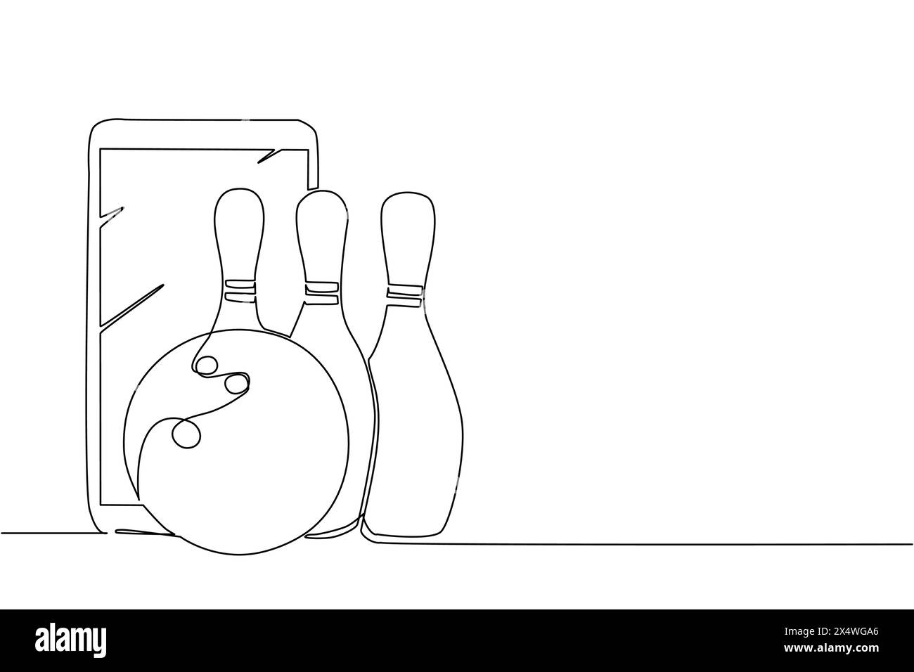 Continuous one line drawing bowling ball and pins with smartphone ...