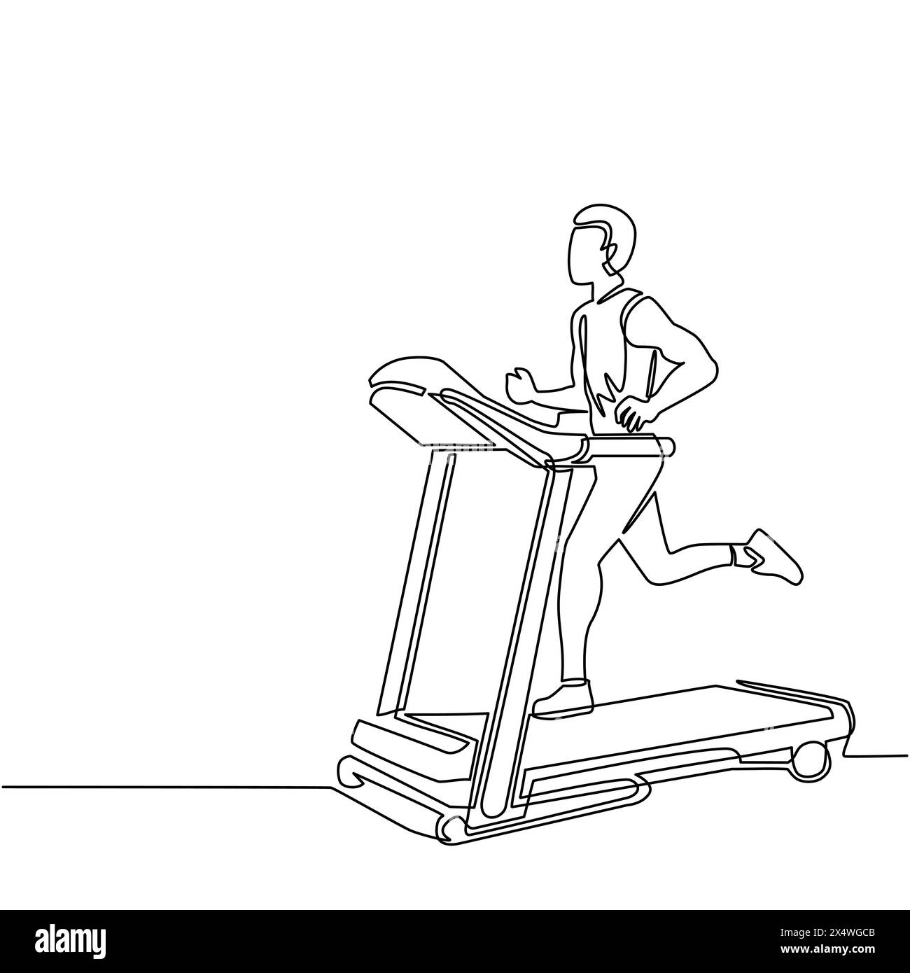 Single one line drawing man running on motorized treadmill. Sportive ...