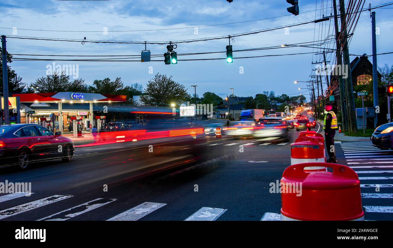 NORWALK, CT, USA- MAY 4, 2024: Traffic on Road 1 Boston Post Road ...