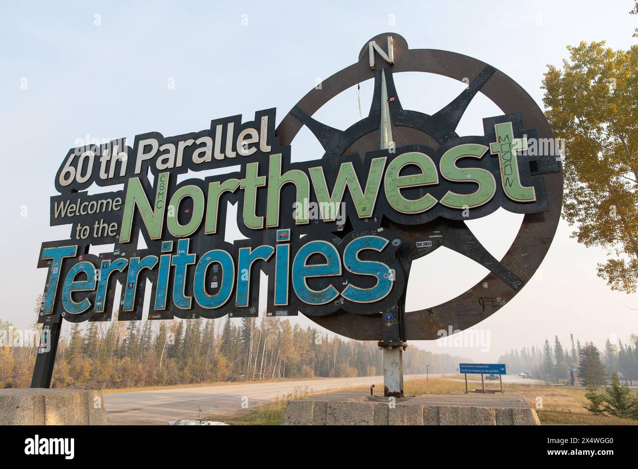 Welcome to the 60th Parallel Northwest Territories sign, returning to ...