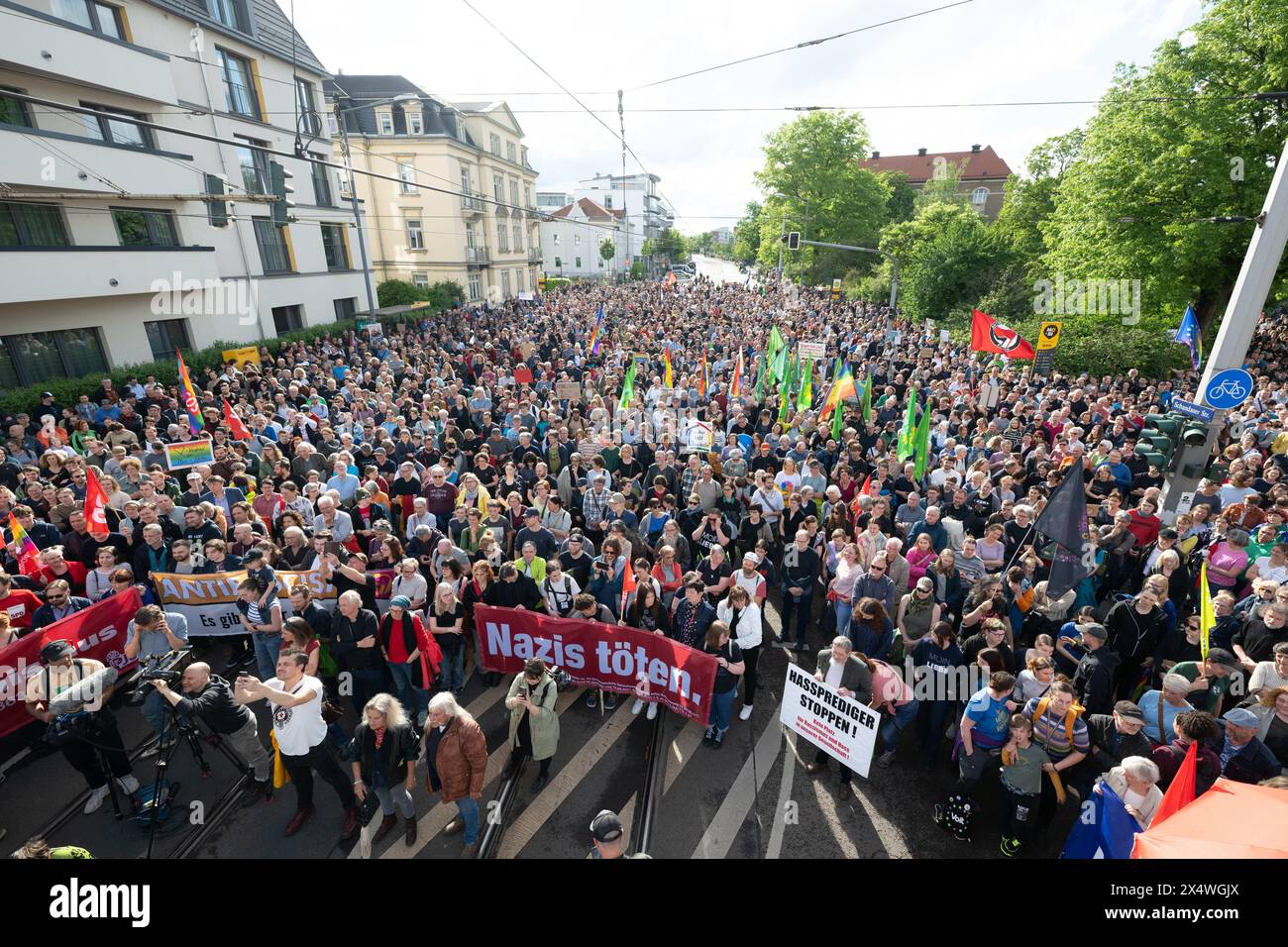 Dresden, Germany. 05th May, 2024. Participants in a rally to mark an ...