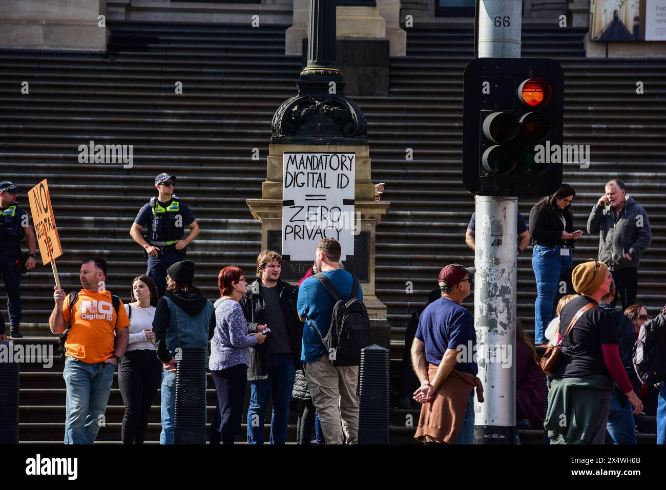 Protesters gather in front of Parliament of Victoria during the No ...