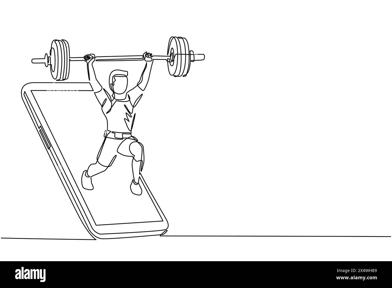 Single one line drawing bodybuilder man doing exercise with heavy ...