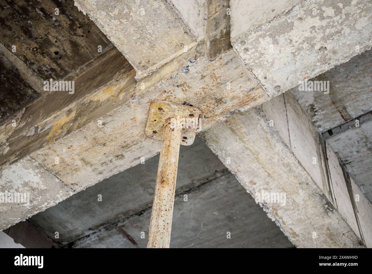 building under construction with iron steel support concrete beams ...
